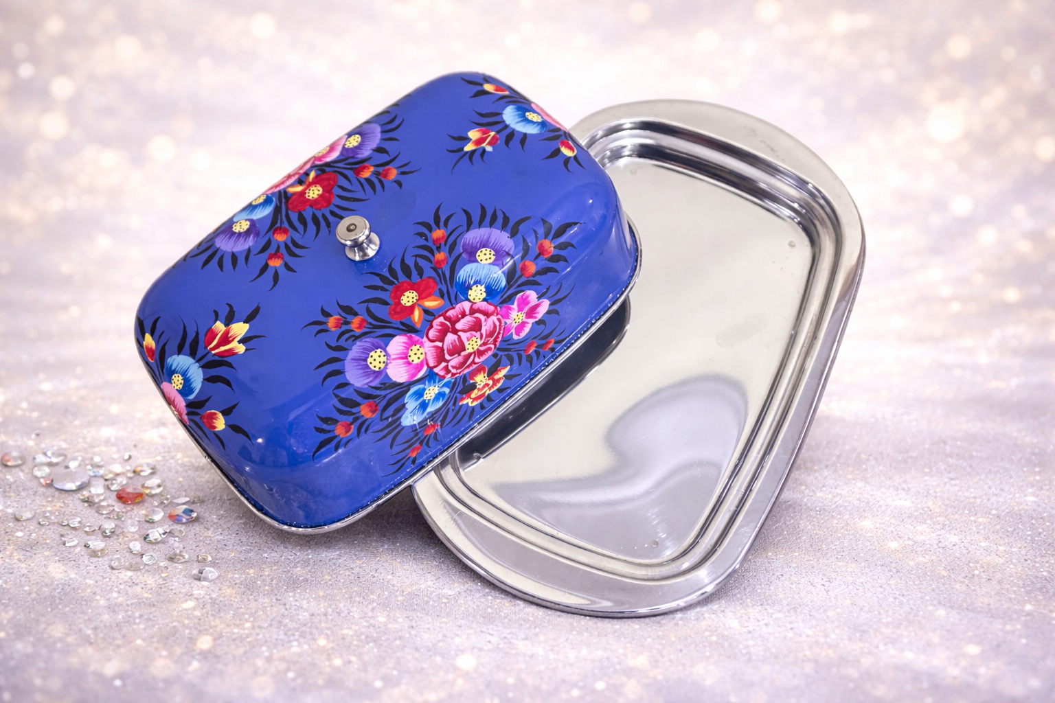 Hand-Painted Kashmiri Enamelware Bento Lunch Box - Baba Art & Crafts