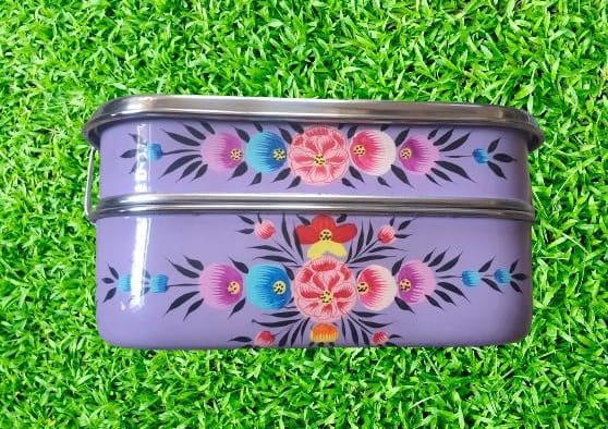 Hand-Painted Kashmiri Enamelware Bento Lunch Box - Baba Art & Crafts
