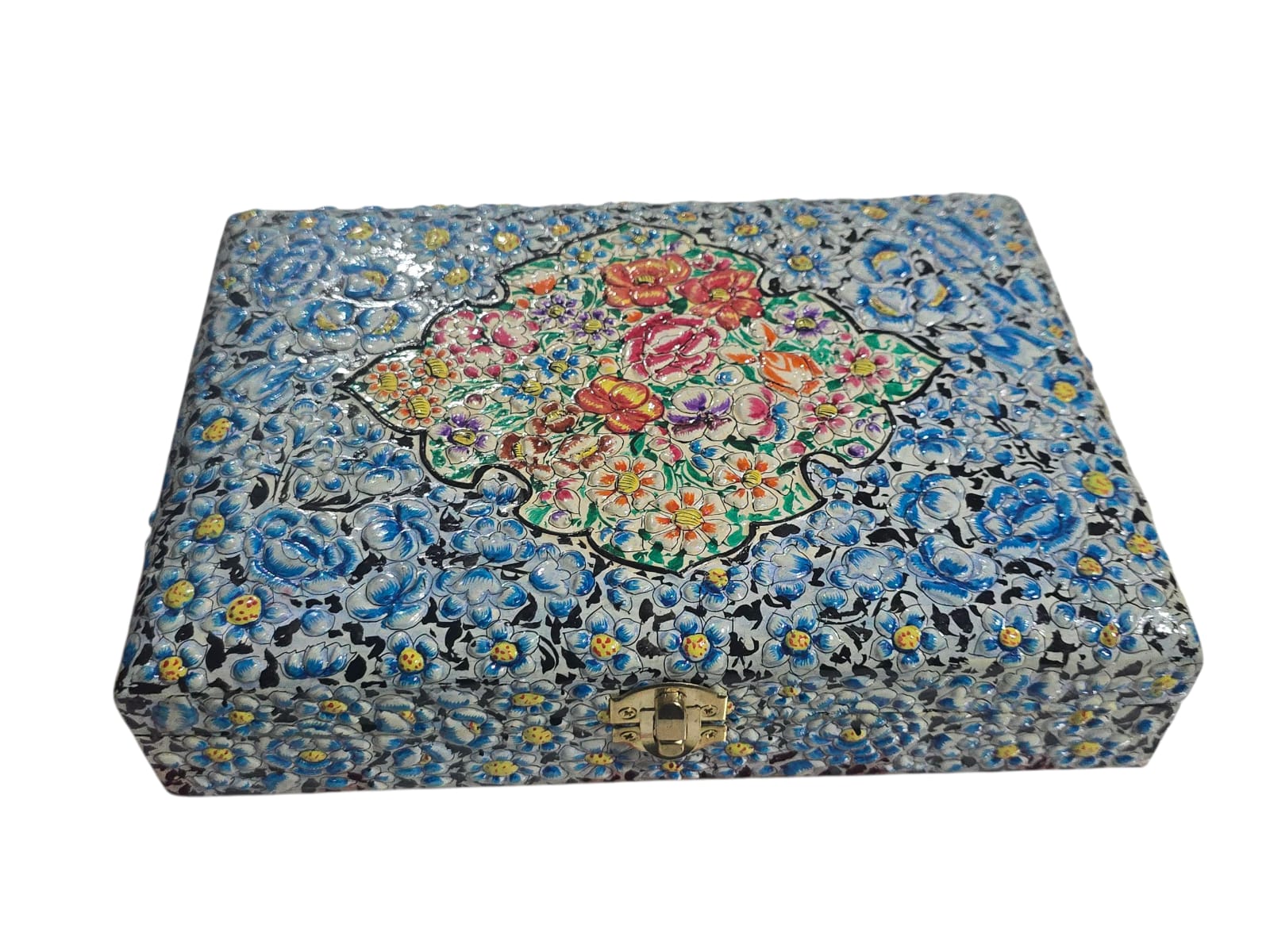 Vintage 1980s Handmade Paper Mache Box from Kashmir, India